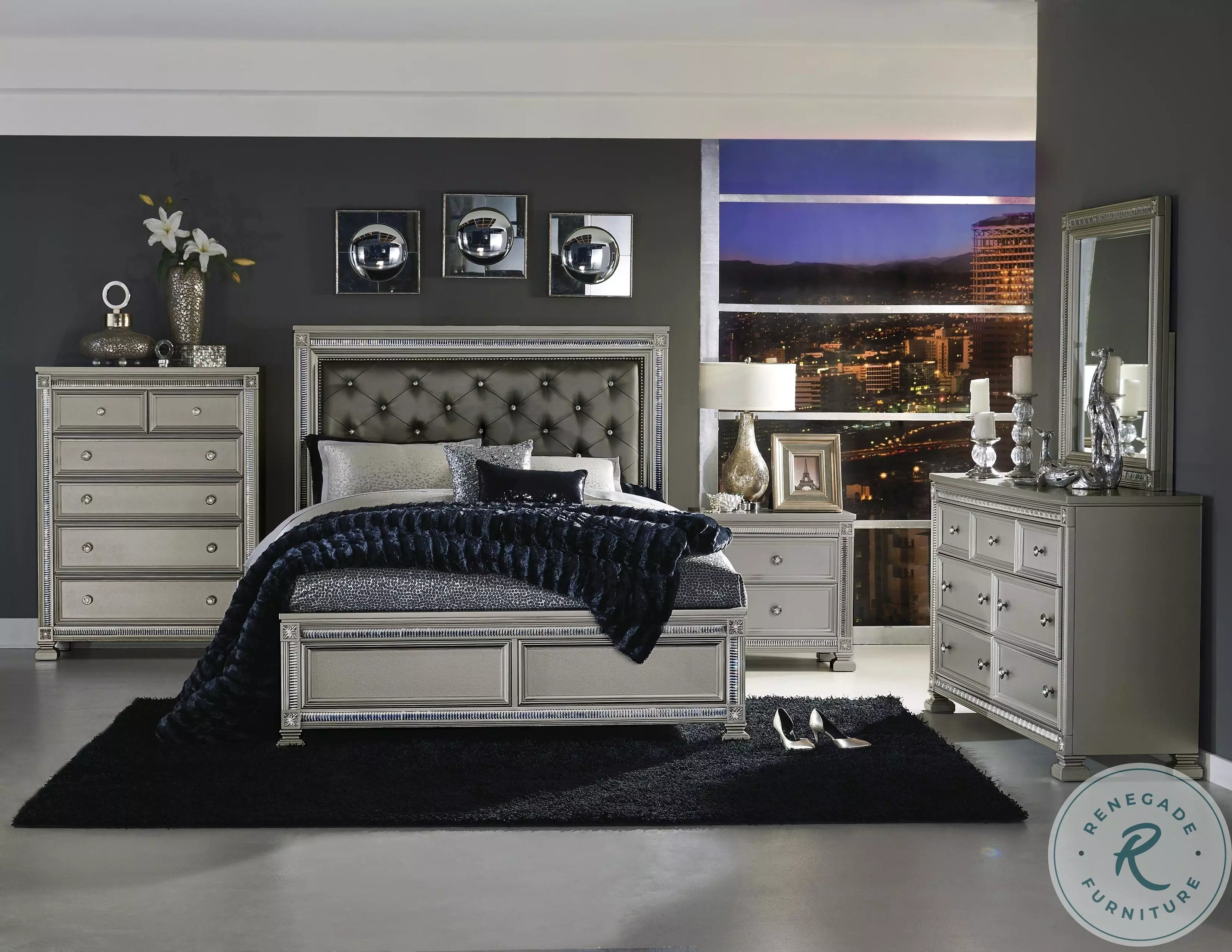 Bevelle Silver And Gray Upholstered Panel Bedroom Set