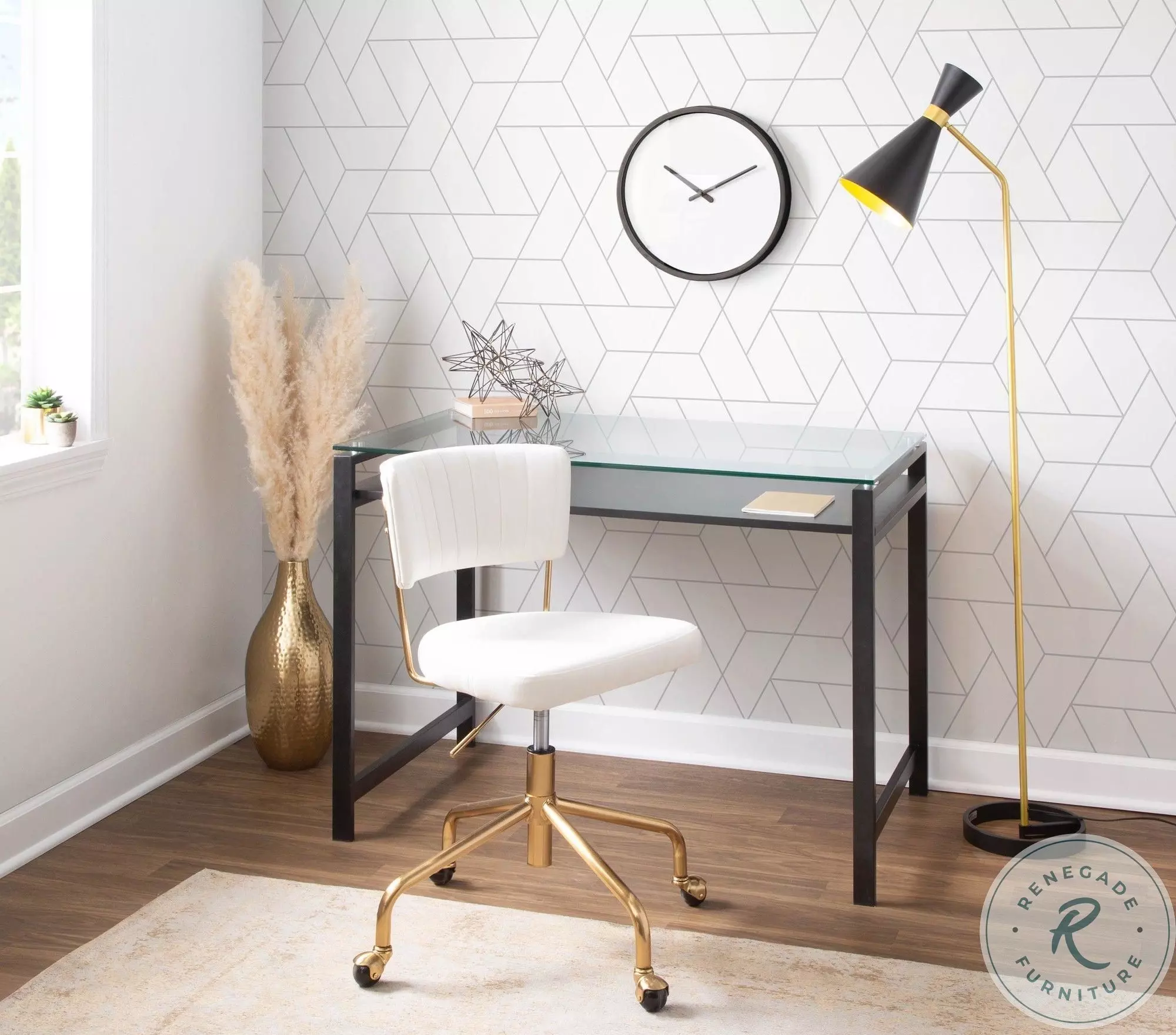 Tania Gold Metal And Cream Velvet Swivel Task Chair From Lumisource Coleman Furniture