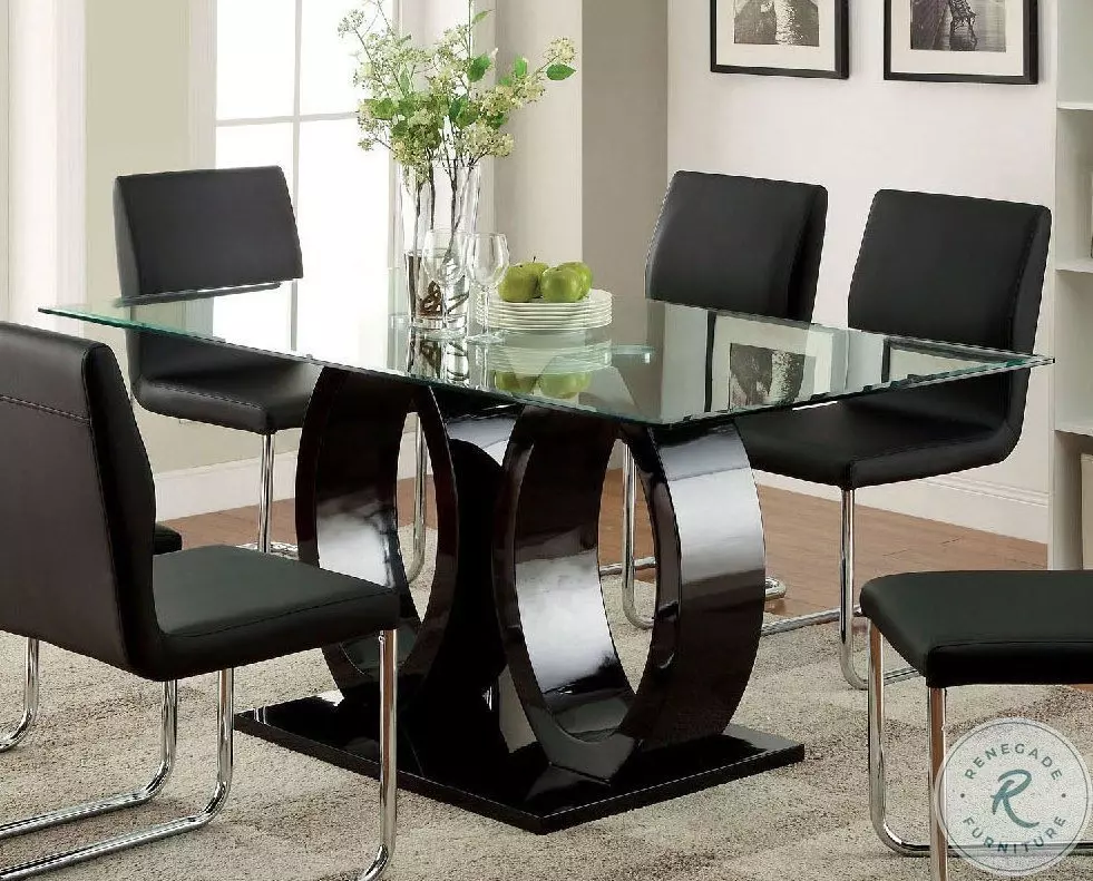 Lodia I Black Glass Top Rectangular Pedestal Dining Table from Furniture of America CM3825BK T TABLE Coleman Furniture