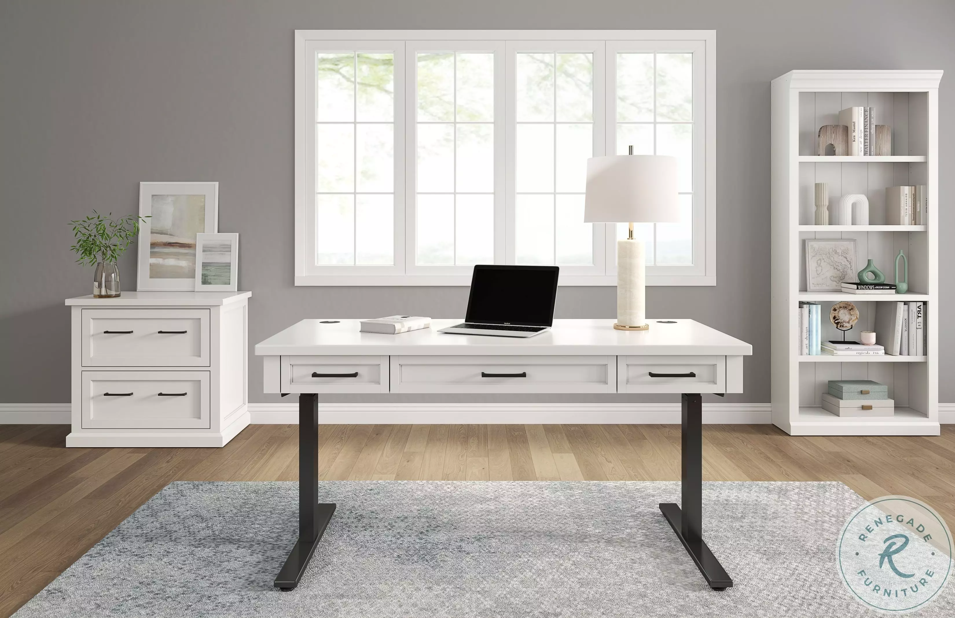 Martin Furniture IMAY384T KIT Modern Electric sit stand Height Adustable Table Wood Adjustable Office Desk White