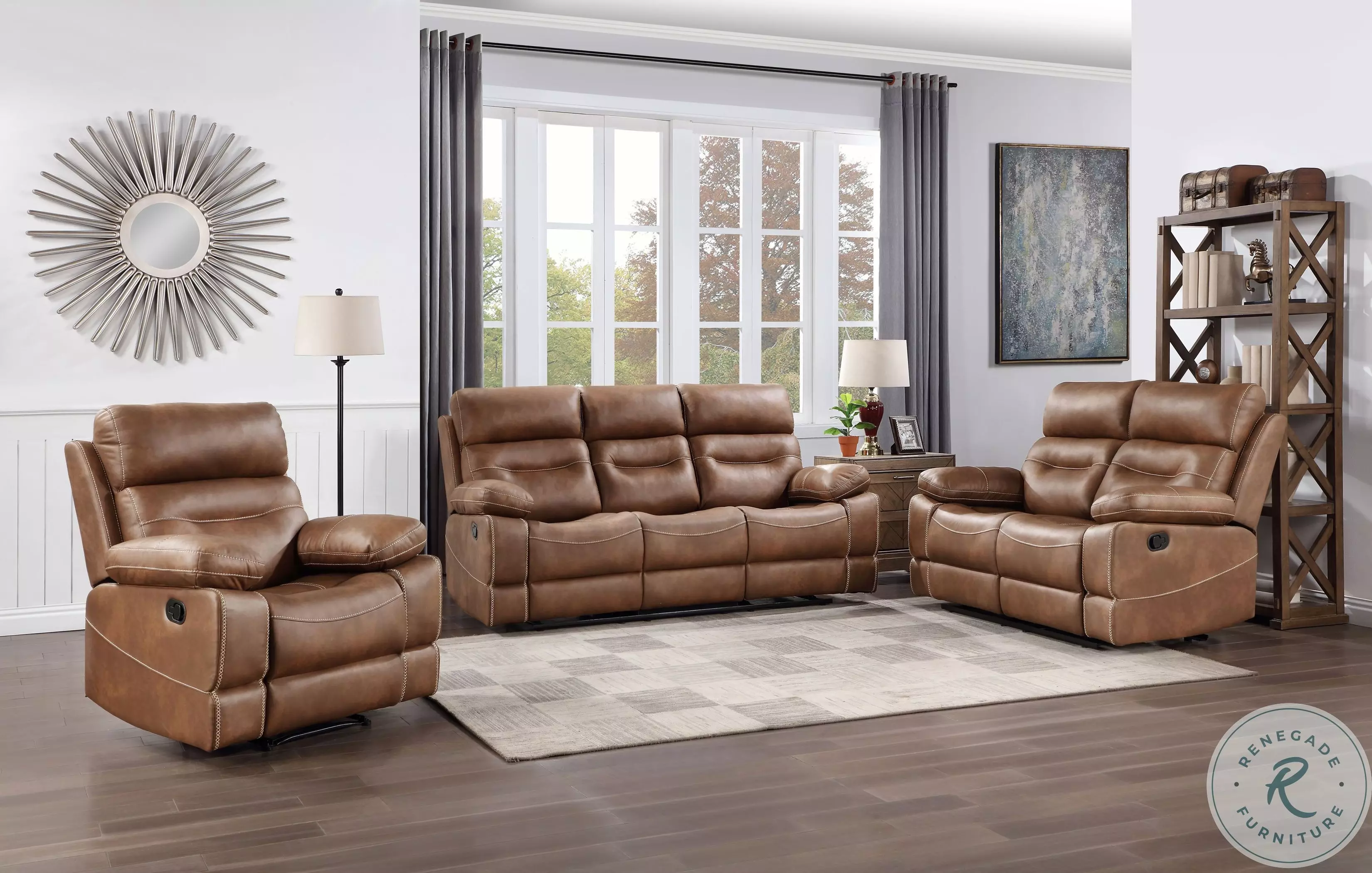 Rudger Chestnut Brown Manual Reclining Living Room Set