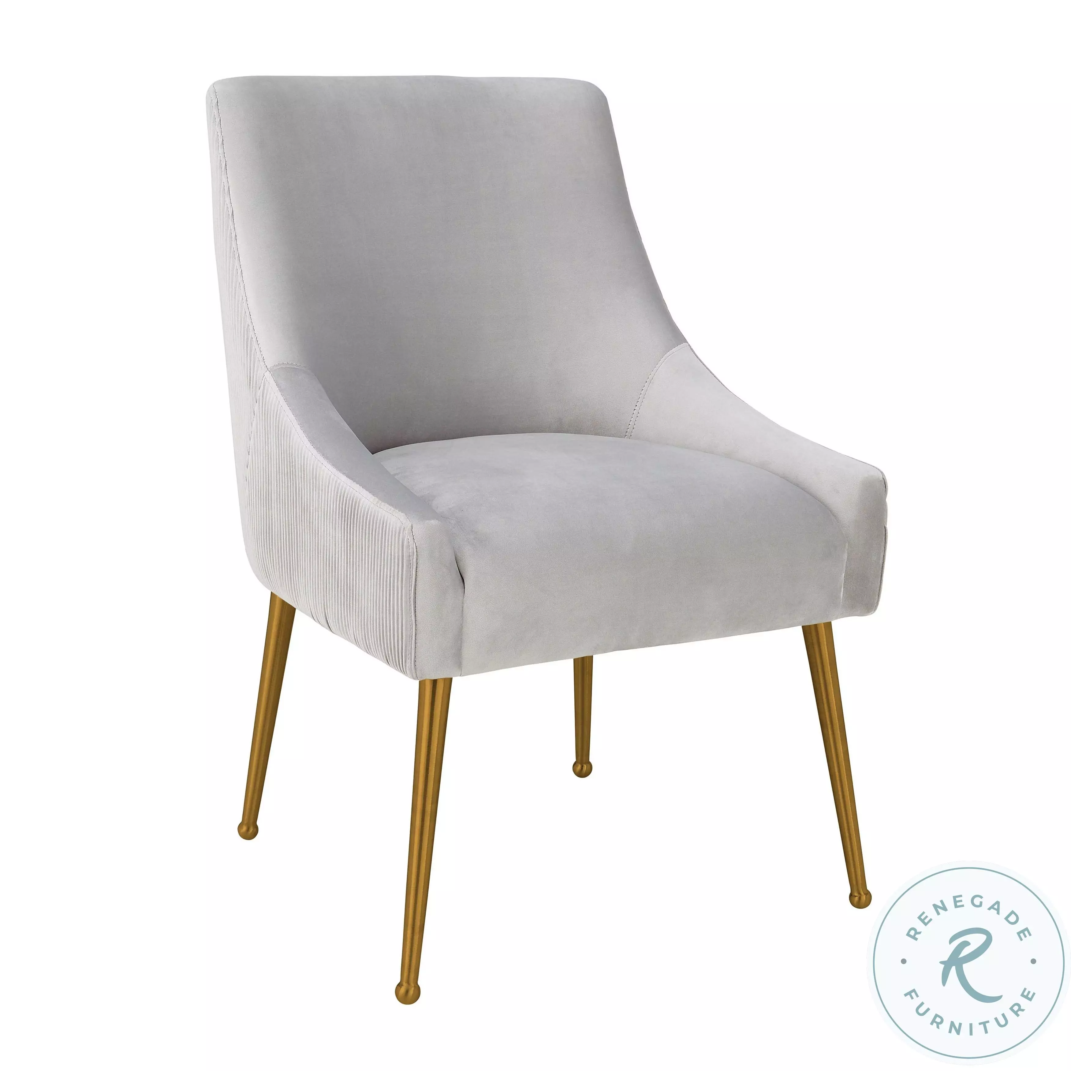 TOV Furniture Beatrix Pleated Light Grey Velvet Side Chair
